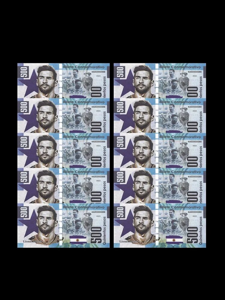 10 шт-500 pesos (песо) Сборная Аргентина победитель Кубка Америки 2021. Аргентина. (Copa America2021). Памятная банкнота