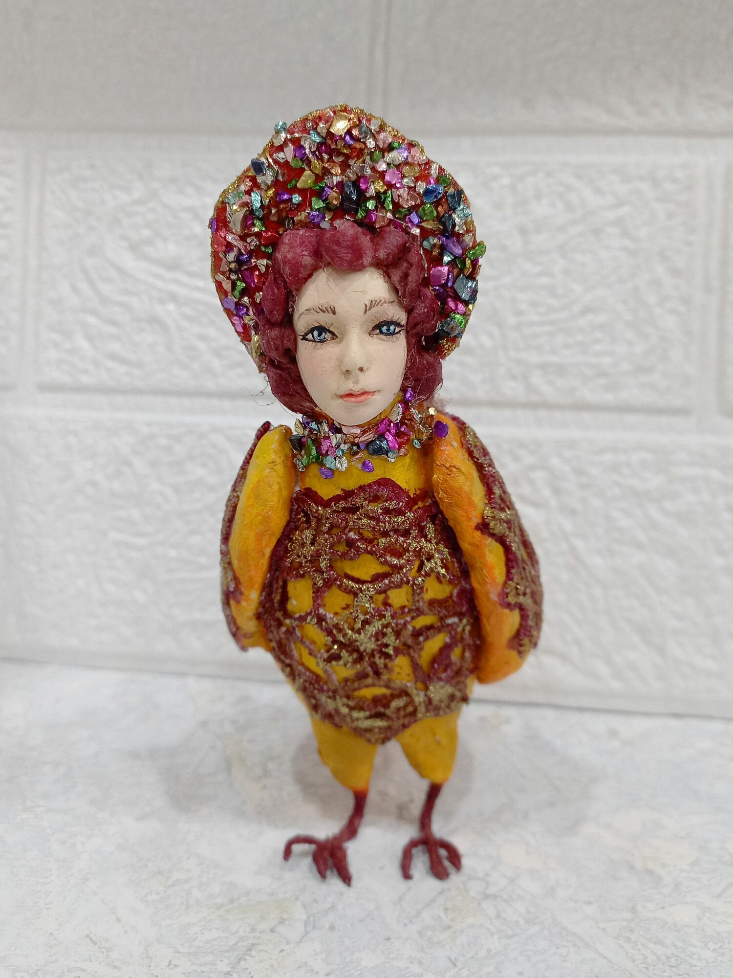 Ватная ёлочная игрушка "Вещая птица"