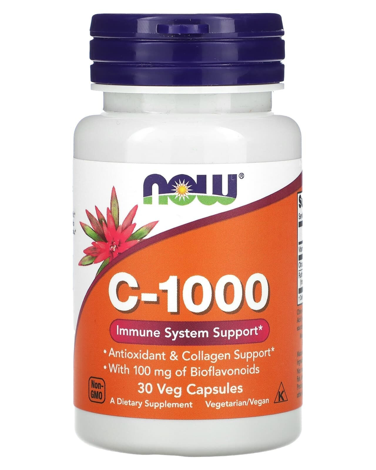 NOW Foods Vitamin C-1000 with Bioflavonoids, Витамин С-1000 с биофлавоноидами 100 мг 30 вегетарианских капсул