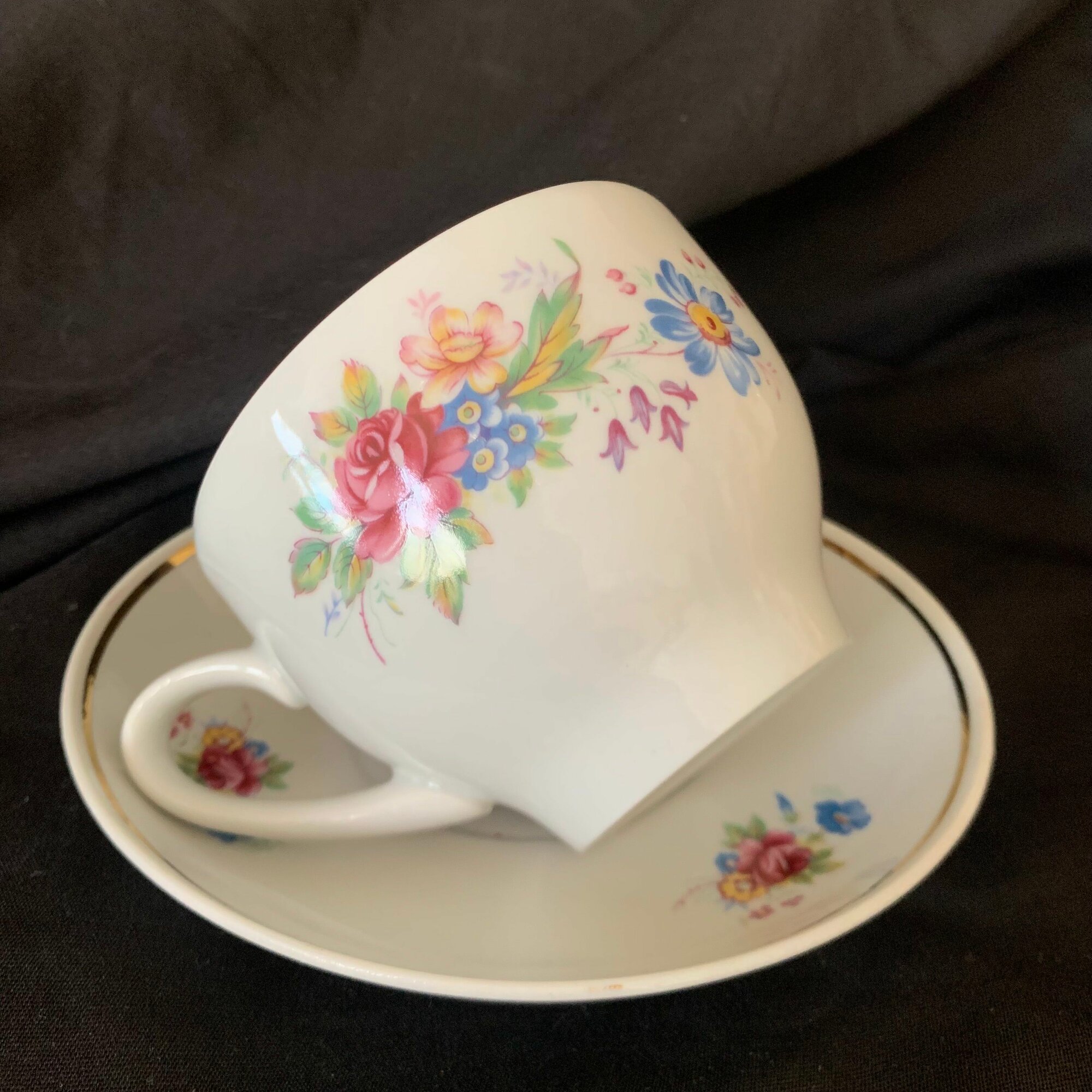 Фарфоровая чайная пара Вербилки(роза и незабудки)