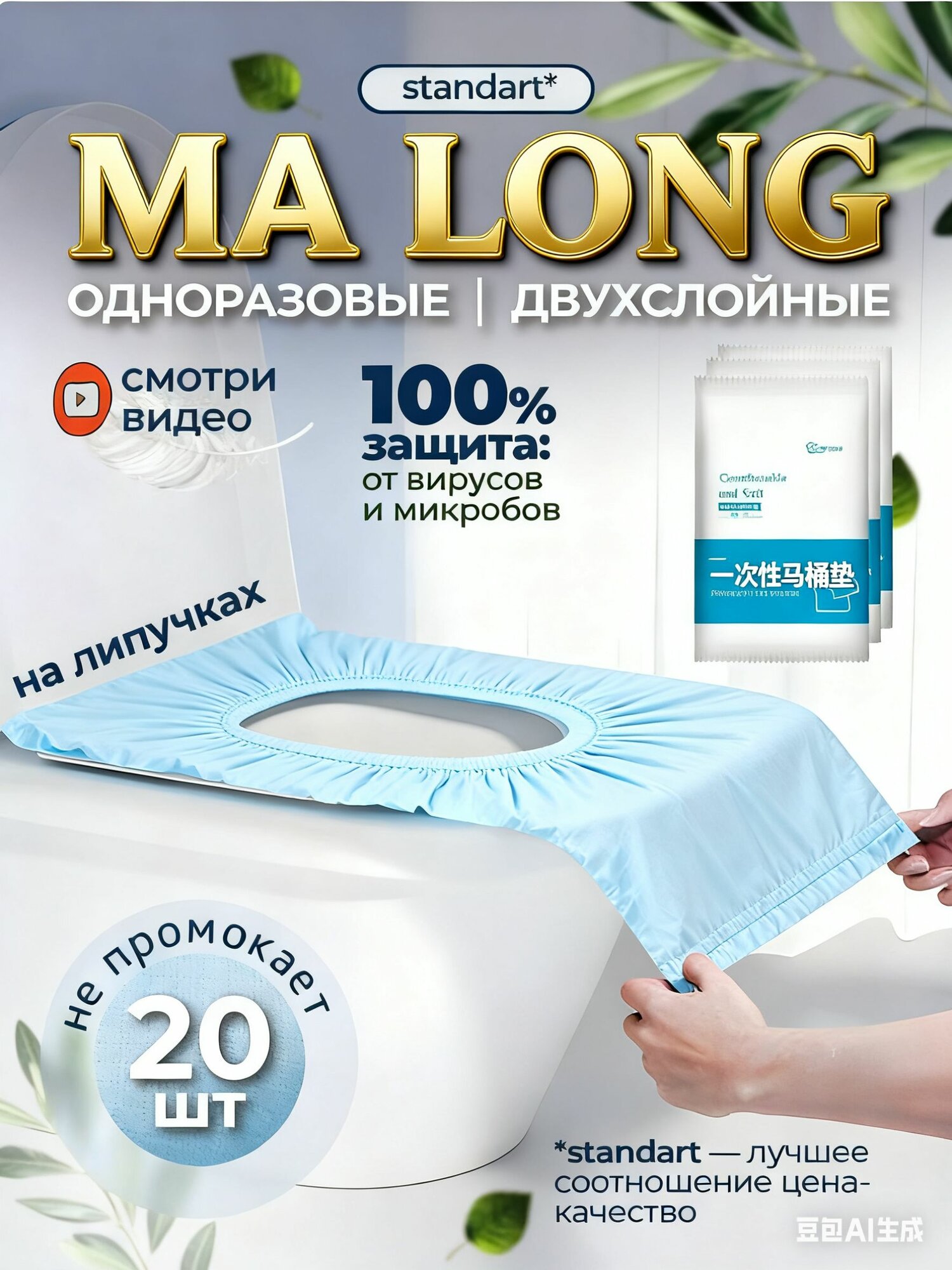 Накладки на унитаз одноразовые двухслойные STANDART 10 штук комплект, бумажные сиденья покрытие