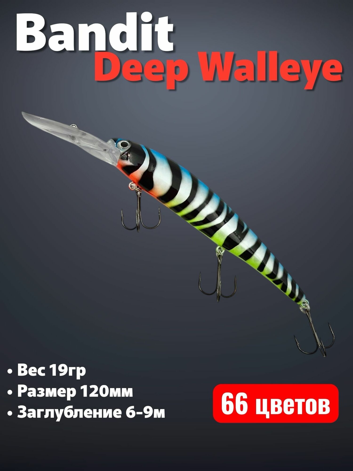 Воблер Bandit Deep Walleye 6-9м 120мм, воблер для троллинга