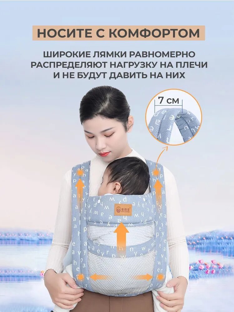 Эрго рюкзак для мамы синий, для новорожденных от 0 до 36 месяцев, до 20 кг — фото 1