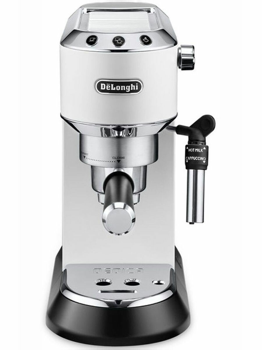 Рожковая кофеварка DeLonghi EC685. W 1350 Вт, 15 бар, молотый кофе, ручной капучинатор, приготовление двух порций одновременно, белая