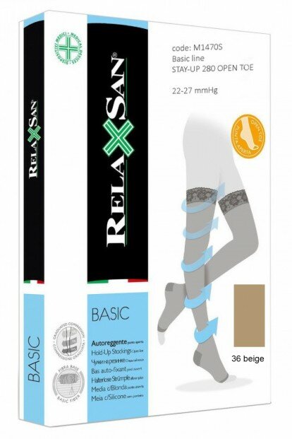 Женские чулки 2 класса компрессии без мыска Relaxsan Art. m1470s stay-up 280 den open toe
