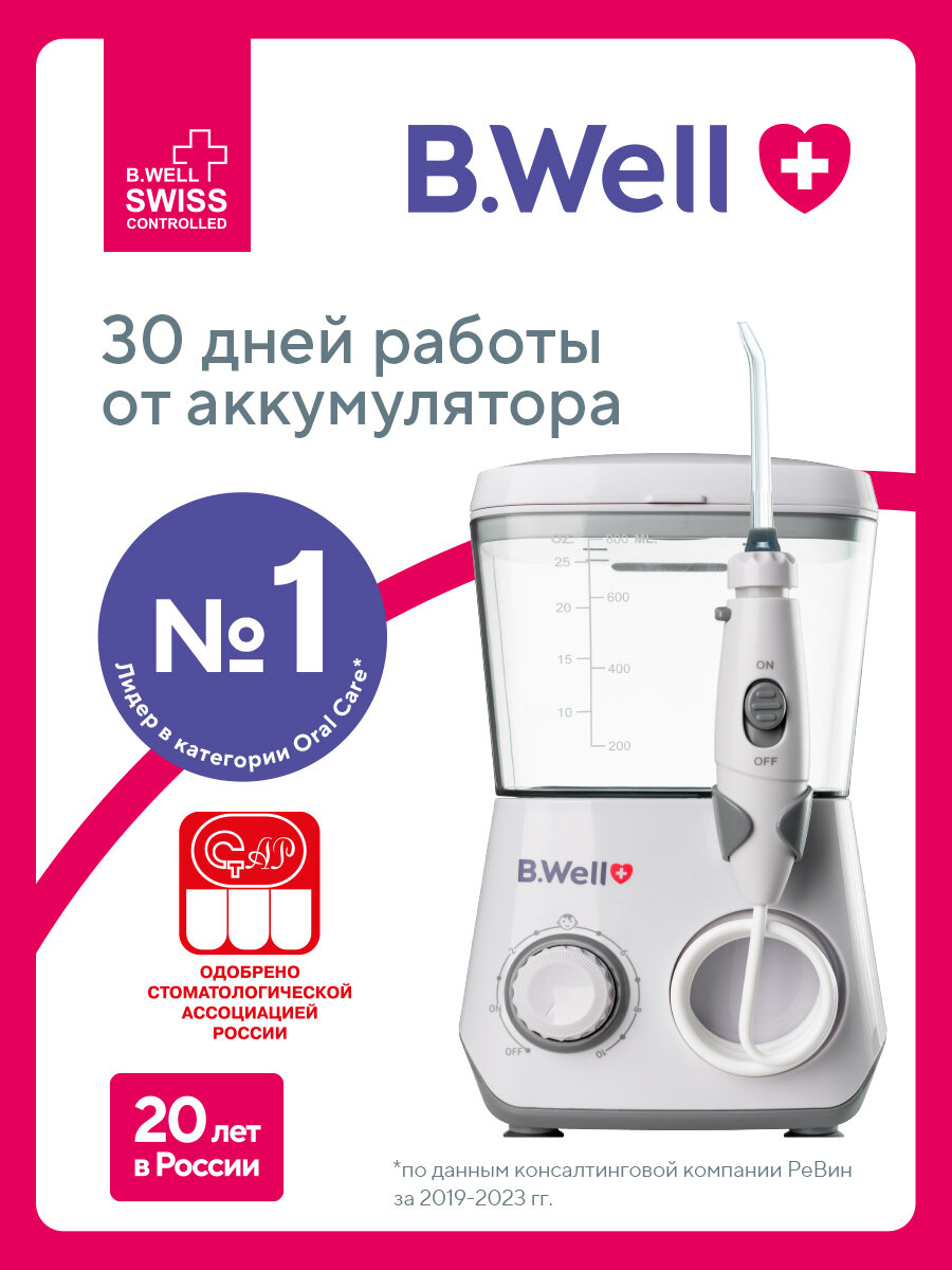 Ирригатор для полости рта стационарный B.Well WI-933 аккумуляторный беспроводной, семейный, детский