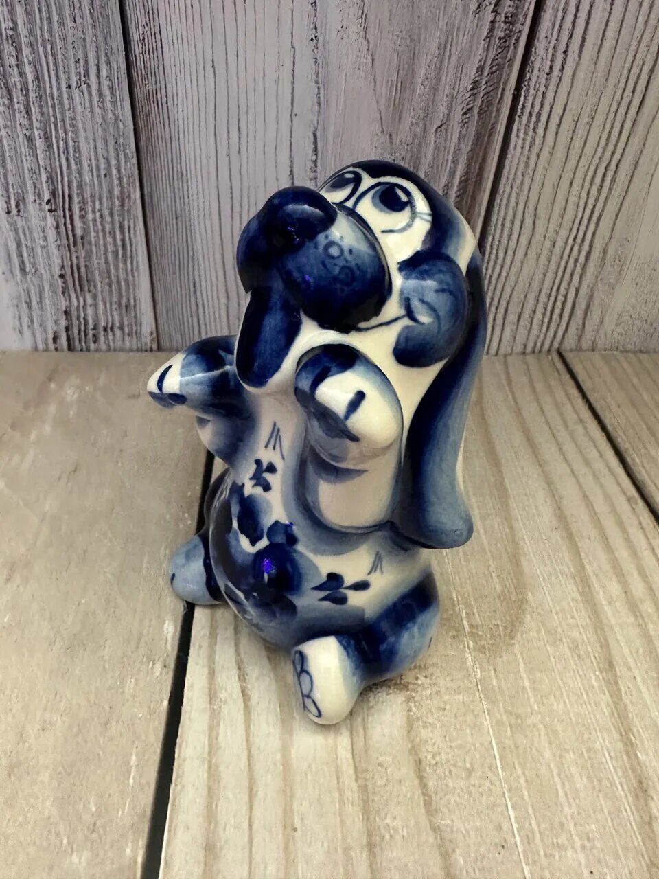 Cтатуэтка Собачка веселится Гжель Фарфор винтажная Авторская шикарная