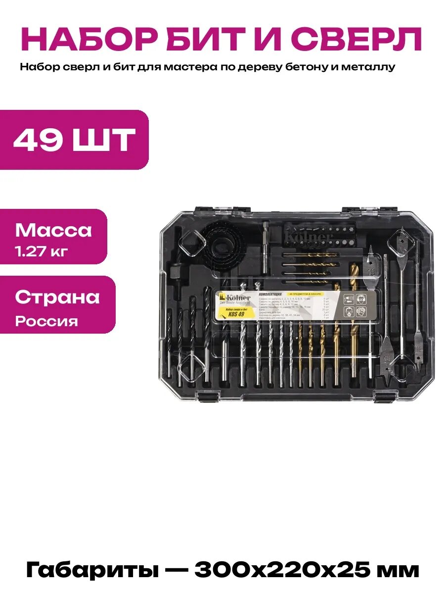 Набор сверл и бит с перовыми и спиральными сверлами в сборе