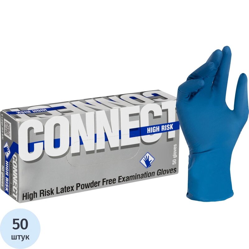Перчатки мед. смотров. латекс, н/с, н/о, CONNECT High Risk M 25пар/уп, ПС