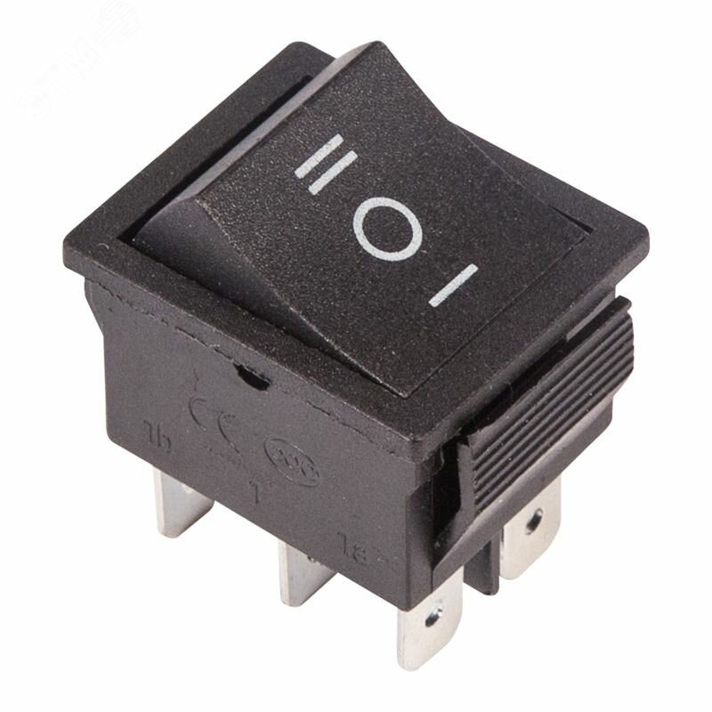 Выключатель клавишный 250V 15А (6c) ON-OFF-ON черный с нейтралью 36-2370 1шт