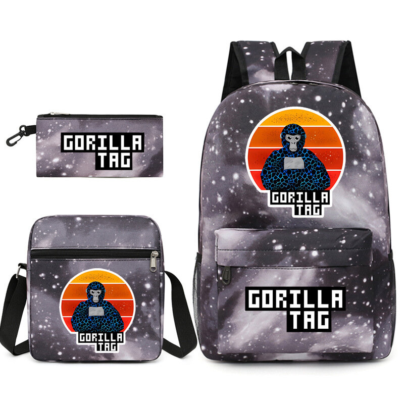 Школьная сумка из трех предметов Gorilla Tag Monkey, холщовый рюкзак с мультяшным периферийным принтом, повседневный студенческий рюкзак