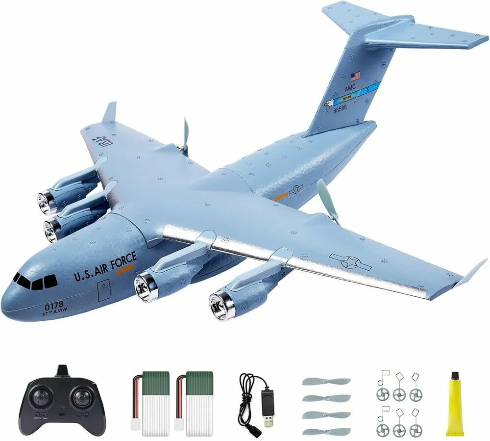 Модель радиоуправляемого самолета RC, 2-канальный готовый к полету самолет с радиоуправлением 2.4GHz C-17 с гироскопом 6 осей