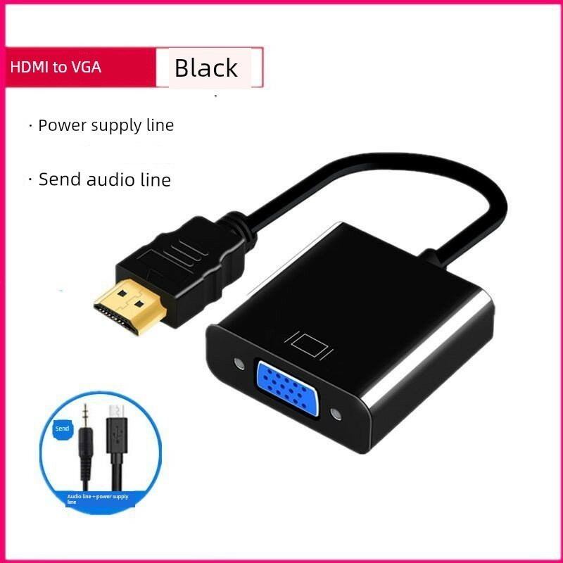 Черный HDMI-в-VGA переходник с аудио и питанием, кабель 0,5 м для ноутбука монитора