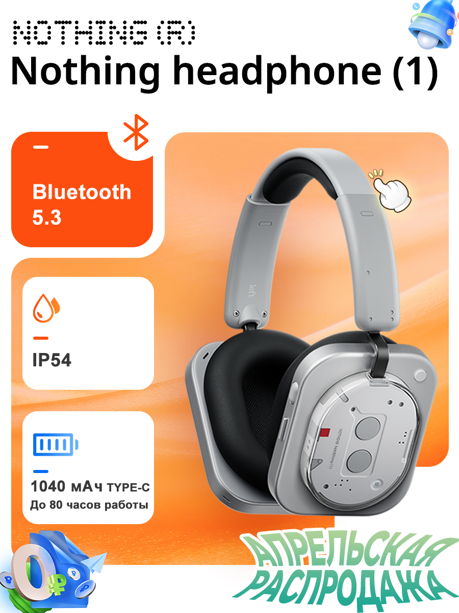 Наушники Nothing headphone (1), 1040 MAH,42dB ANC, BT5.3, IP52 Белый