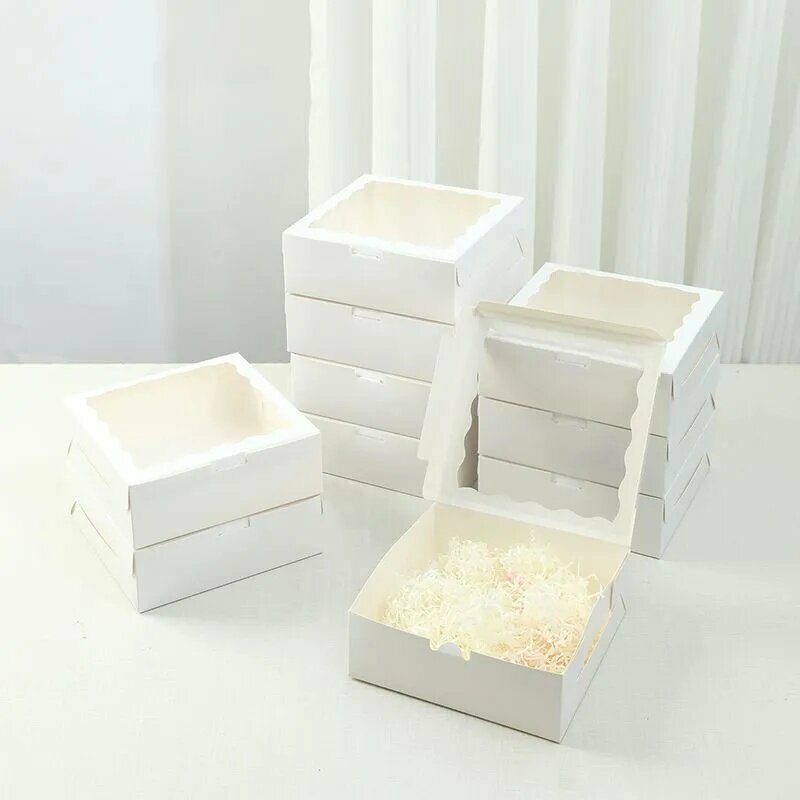 Крафт коробка с прозрачная окном 17.8x17.8x6 см, 10 штук, подарочная Эко упаковка для продуктов, конфет, кондитерских изделий, игрушек, коробка для доставки еды и кейтеринга