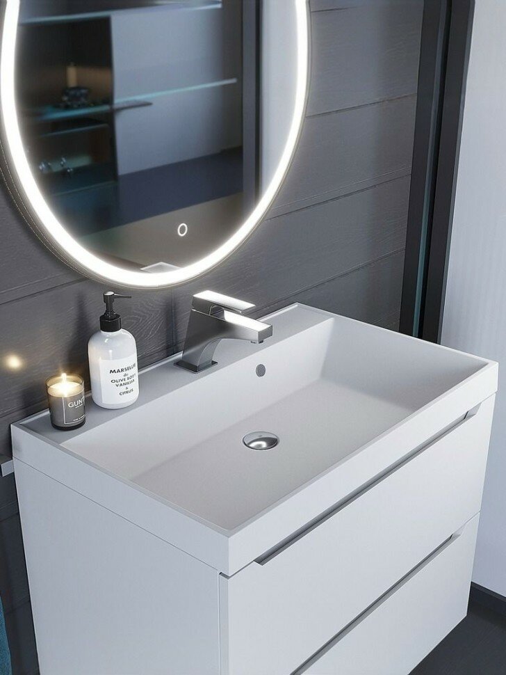 Раковина для ванной 70 см, Uperwood Classic Quartz, кварцевая, белая матовая, жасмин