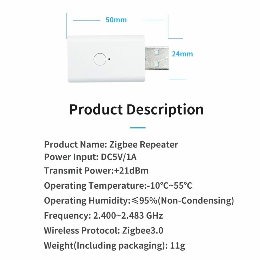 Tuya усилитель сигнала zigbee, USB ретранслятор zigbee3.0, smartlife