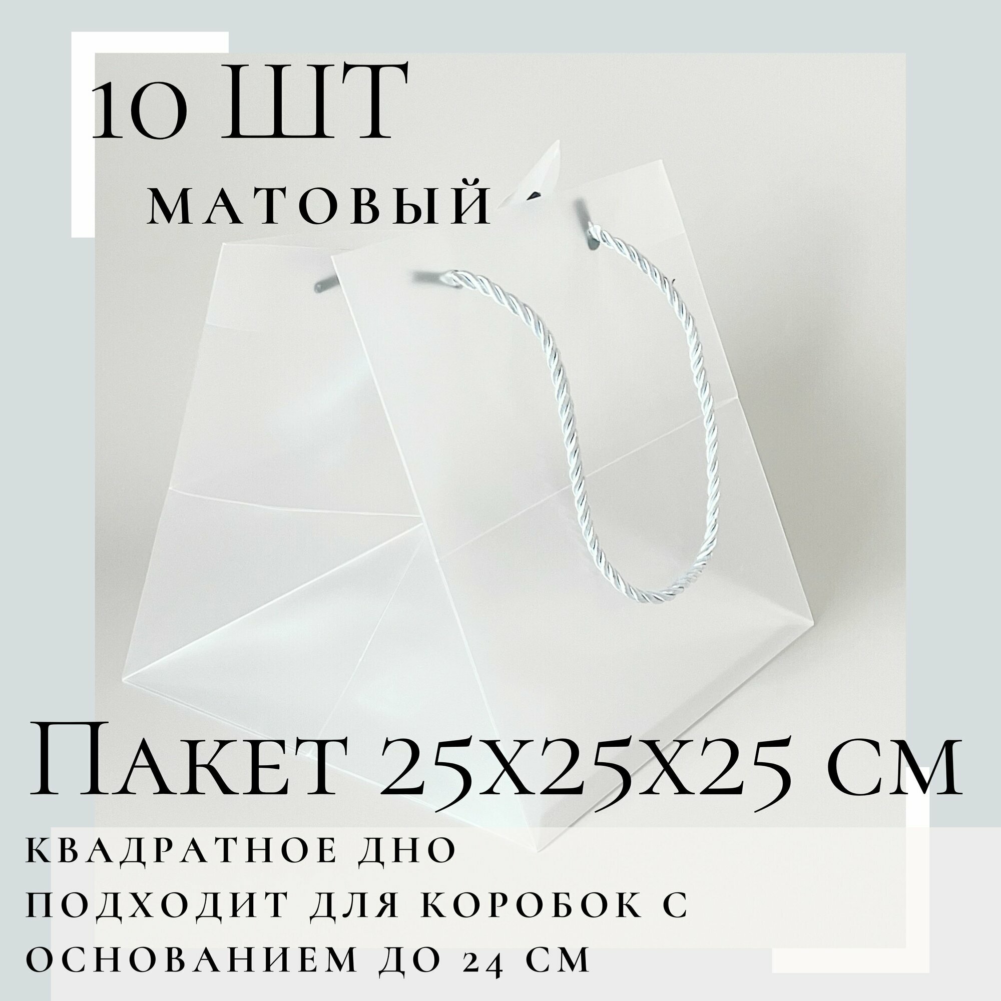 Пакет подарочный с квадратным дном матовый 25х25х25см 10штук