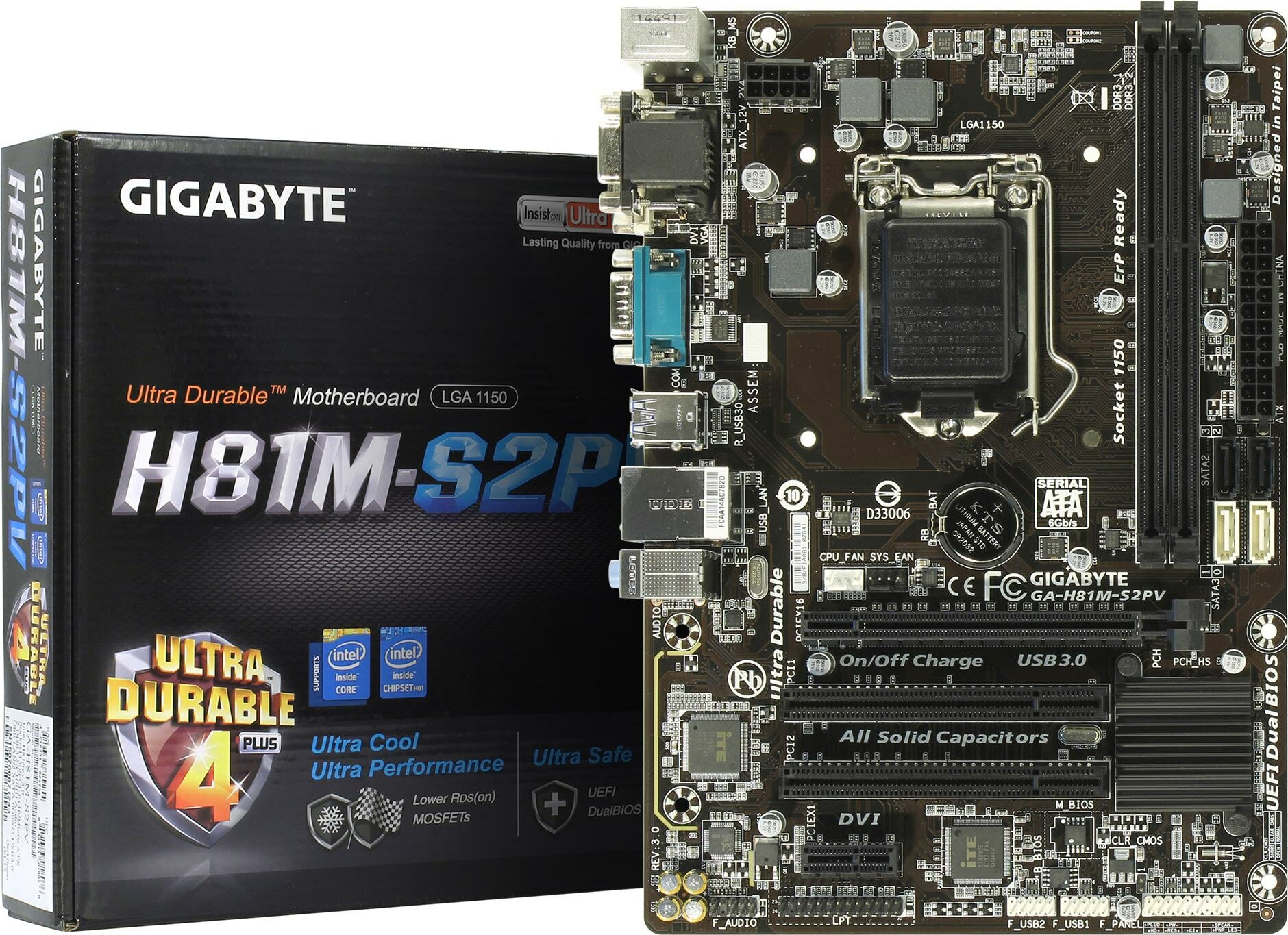 GIGABYTE GA-H81M-S2PV rev3.0 LGA1150 PCI-E Dsub+DVI GbLAN SATA MicroATX 2DDR3
