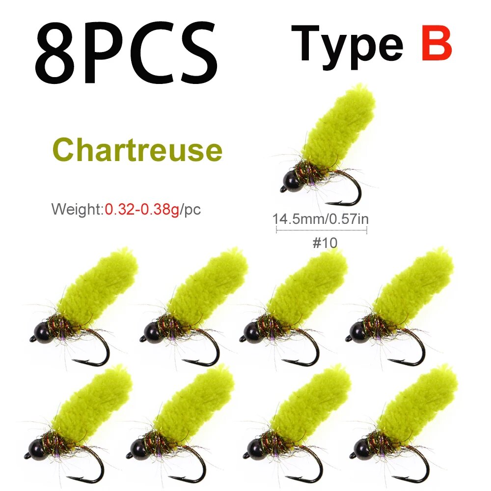 Муха для рыбалки, 8шт, Chartreuse, Type B