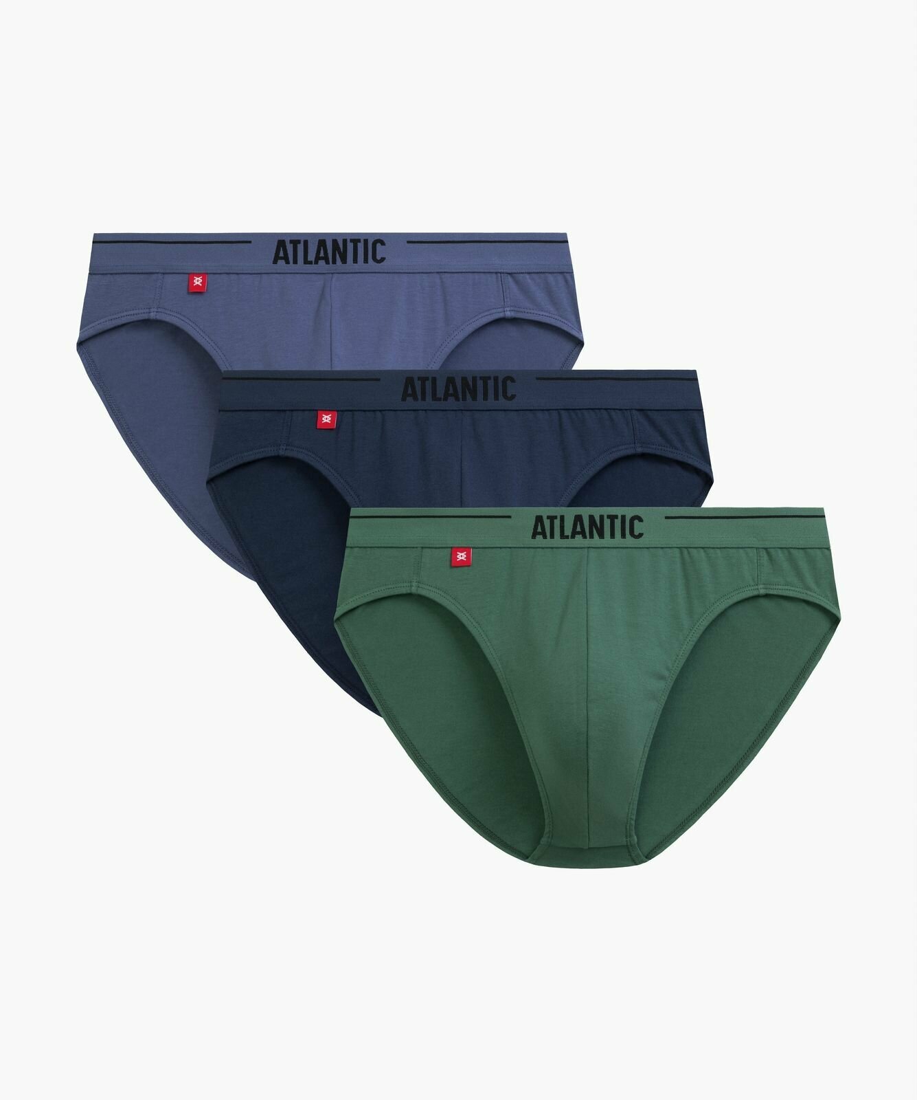 Мужские трусы (3шт) слипы спорт Atlantic 3MP-094, хлопок, светлый деним + индиго + темно-зеленый (M)