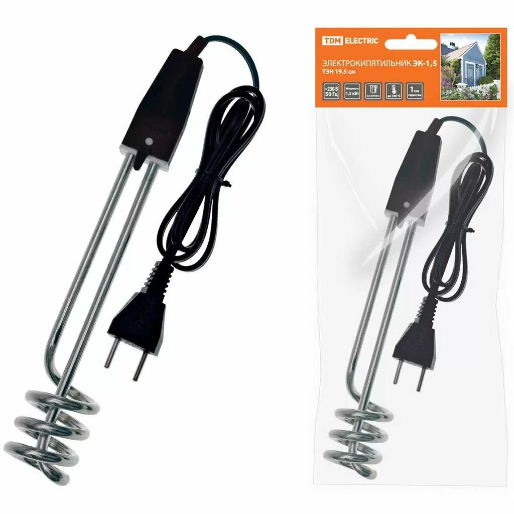 Электрокипятильник TDM Electric ЭК-1.5, мощность 1.5 кВт, длина ТЭНа 19.5 см, для нагрева воды, SQ2505-0003