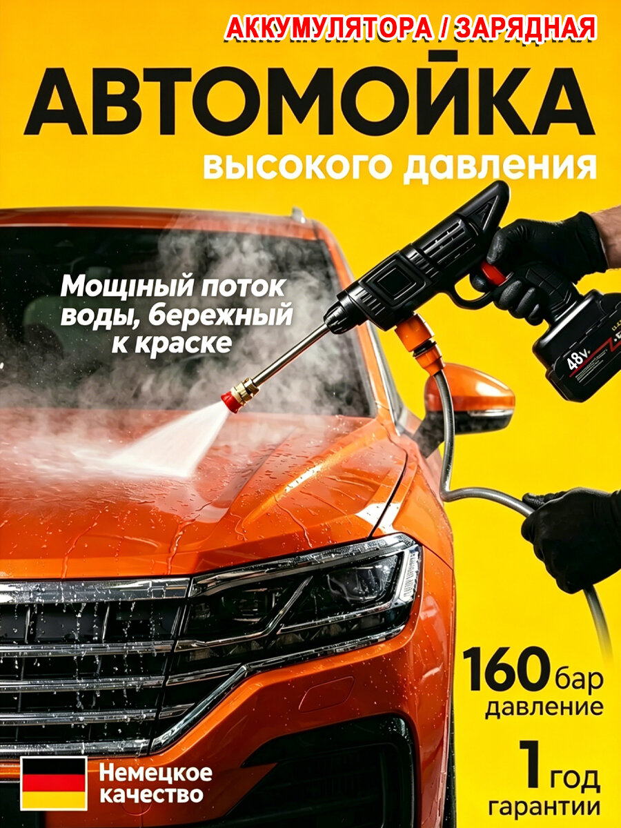 Аккумуляторная автомойка, высокого давления, для автомобиля, в кейсе 2 аккумулятора, минимойка с пистолетом