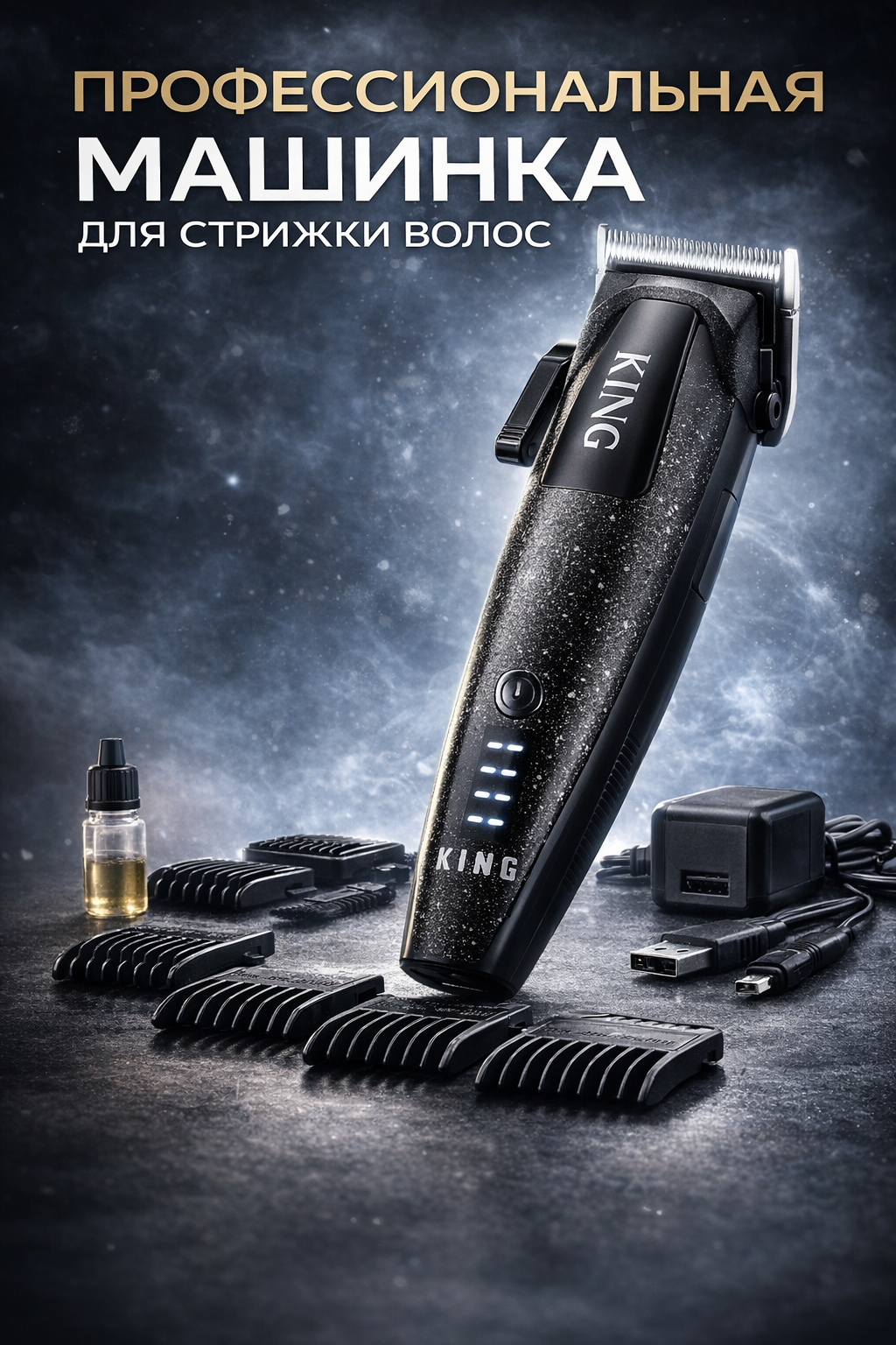 Профессиональная машинка для стрижки волос KING KP-2110 Prog Tech с аккумулятором