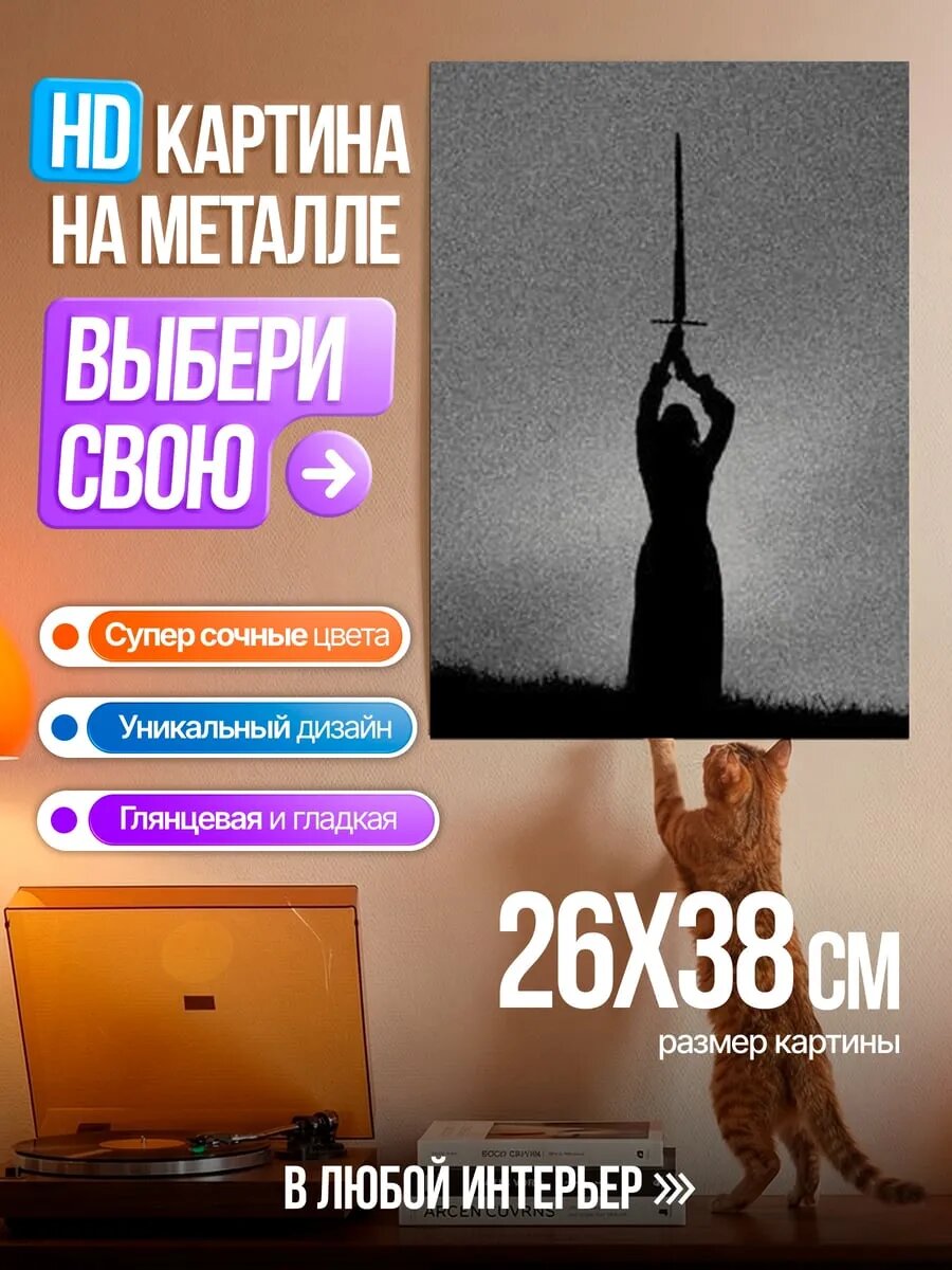 Картина на HD металле Силуэт с мечом