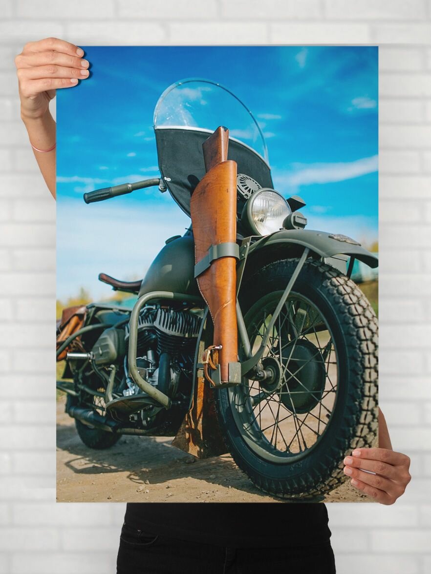 Плакат на стену для интерьера Авто и Мото (Харлей Дэвидсон WLA - Harley Davidson WLA) - Постер по транспорту формата A1 (61x84 см)