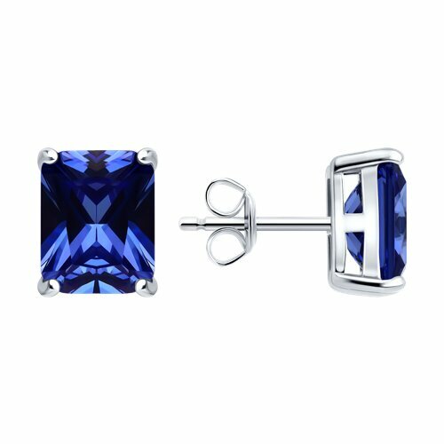 Серьги пусеты, серебро, 925 проба, родирование, фианит