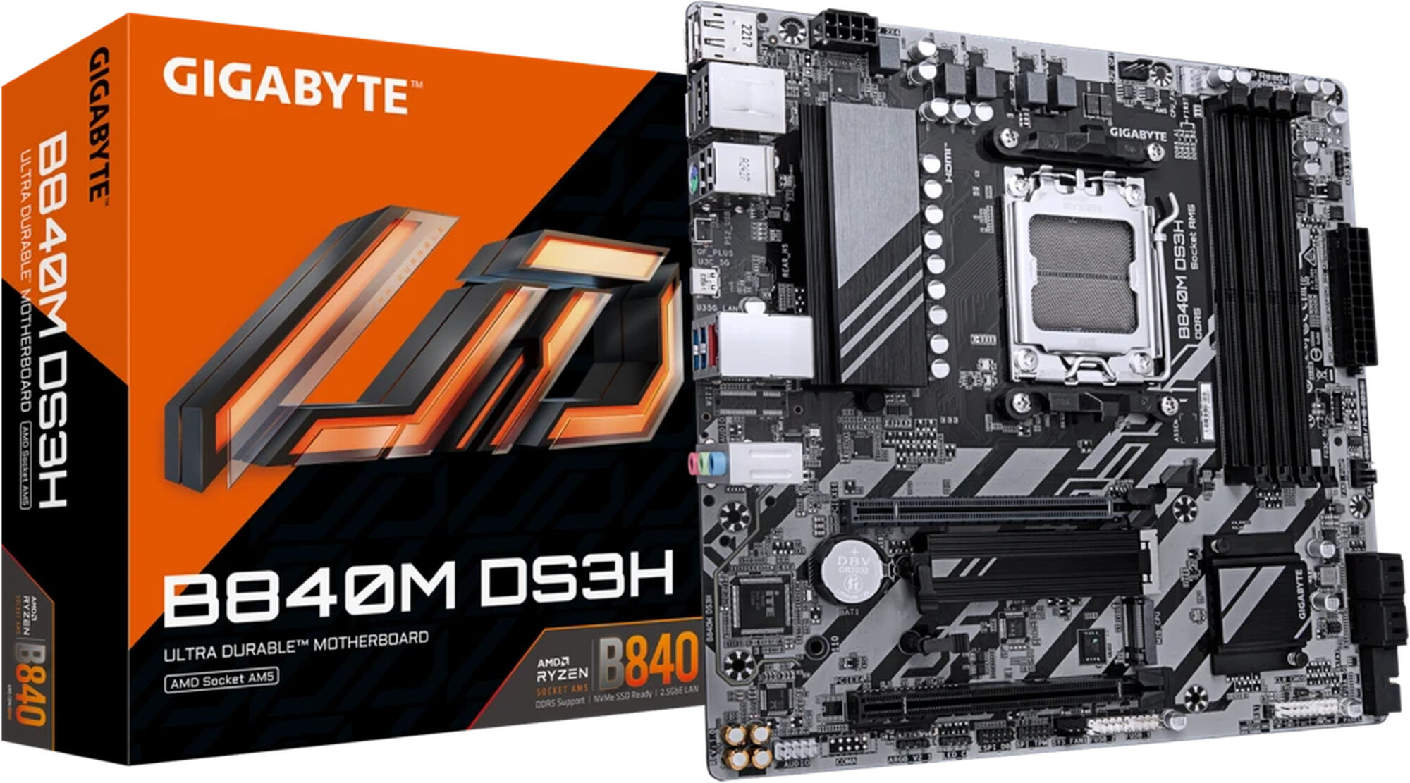 Материнская плата GIGABYTE B840M DS3H (AM5/AMD B840/4xDDR5/2xPCI-Ex16/2xM.2/SB7.1/GLAN/HDMI/DisplayPort/mATX)
