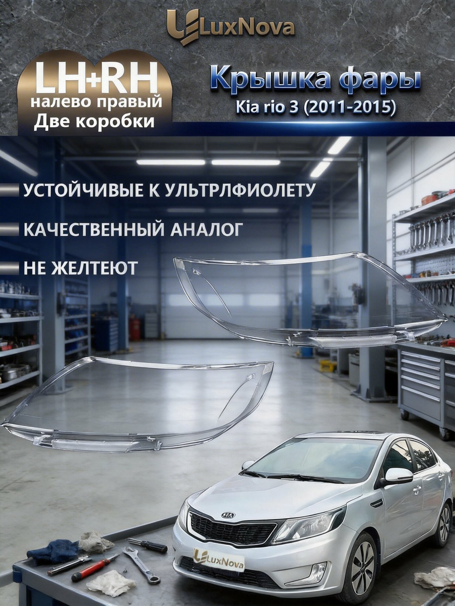 Комплект стекол фар для KIA Rio 3 2011-2015, замена передних элементов оптики из прозрачного полимера