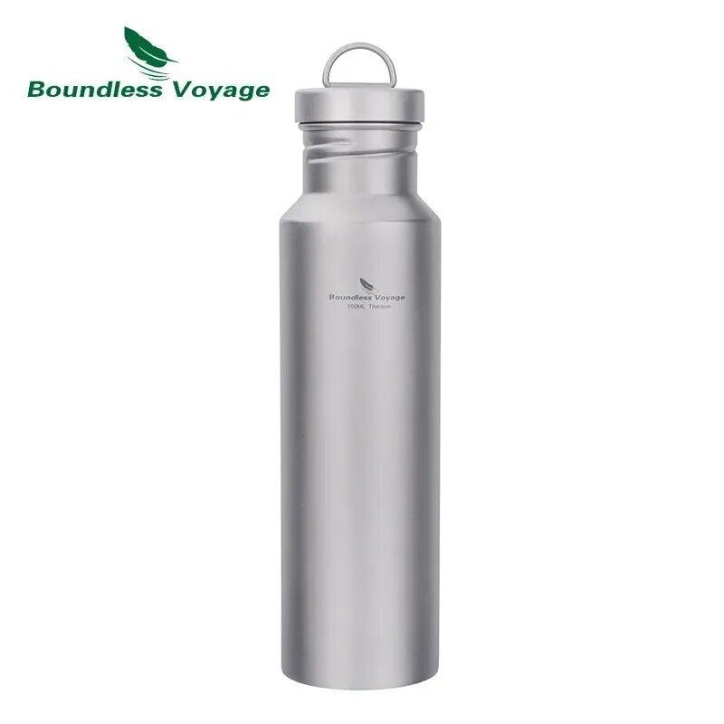 Титановая Бутылка Boundless Voyage Ti3253D 750 Мл Из Чистого Титана TA1 С Широким Горлышком 50 Мм И Герметичной Крышкой