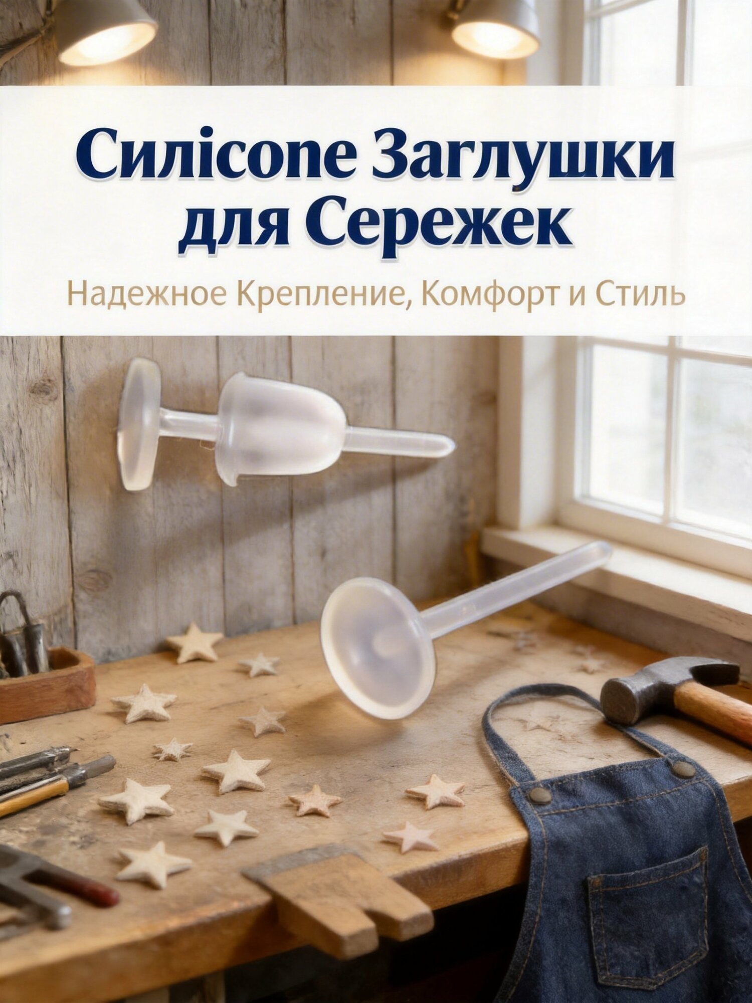 Штифты-гвоздики с силиконовыми заглушками-фиксаторами, швензы и фурнитура для создания серег, комплект 10 штук