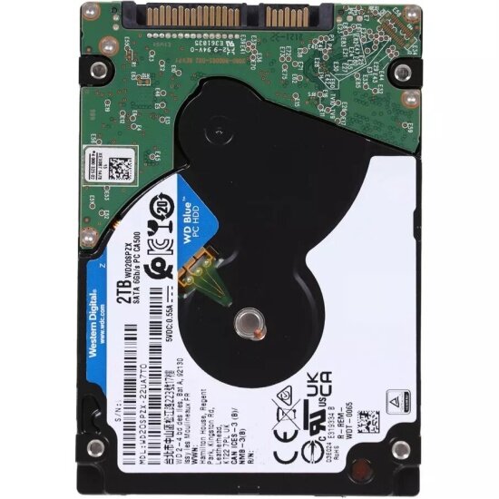 Жесткий диск 2.5" Western Digital WD Blue 2 ТБ, SATA III, 128 Mb, 5400 rpm (WD20SPZX-00UA7T0)