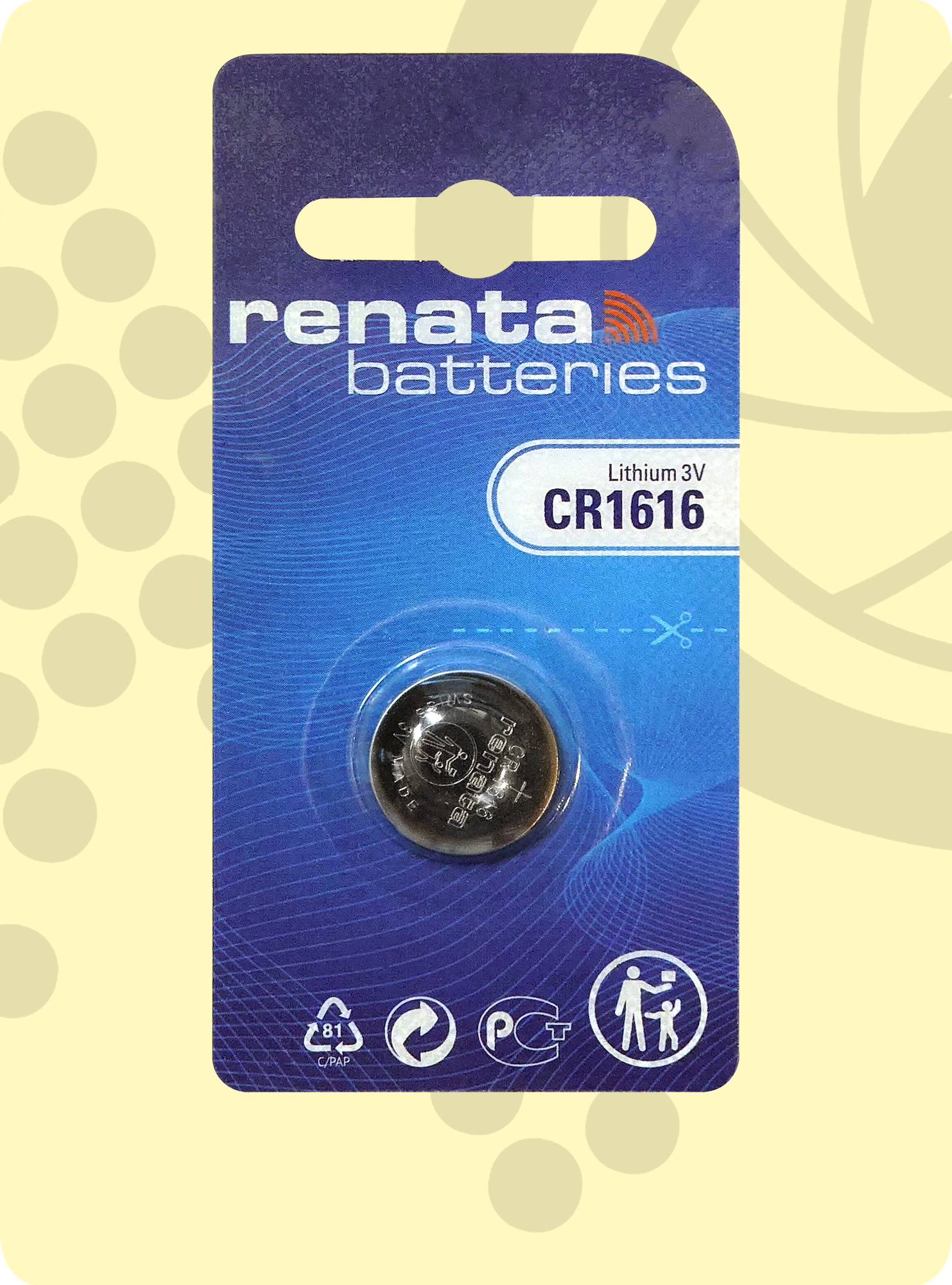Renata 1616 (CR1616/E-CR1616) | 3 Вольта, Литиевая батарейка - 1шт.