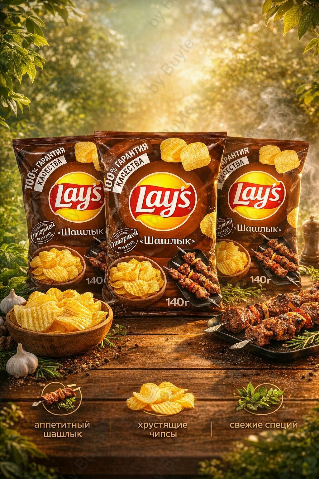 Чипсы картофельные LAY'S/ Лейс со вкусом шашлыка, 3 по 140г