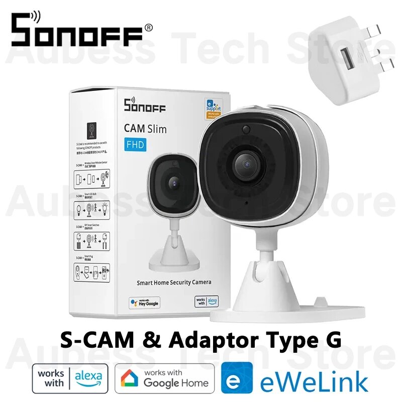 SONOFF CAM Slim WiFi Камера Мини-камера с видеонаблюдением 1080P Двунаправленный звук Движение-сигнал Умная система безопасности для дома Alexa Google Assistant-S-CAM UK
