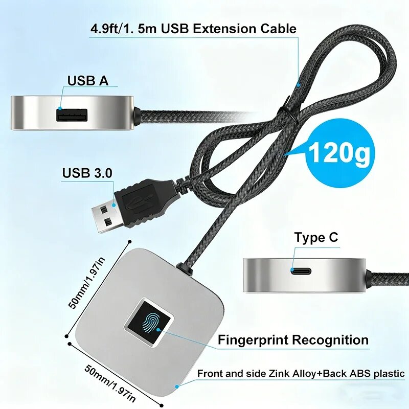 USB 3.0 считыватель отпечатков пальцев, 1.5м, Silver