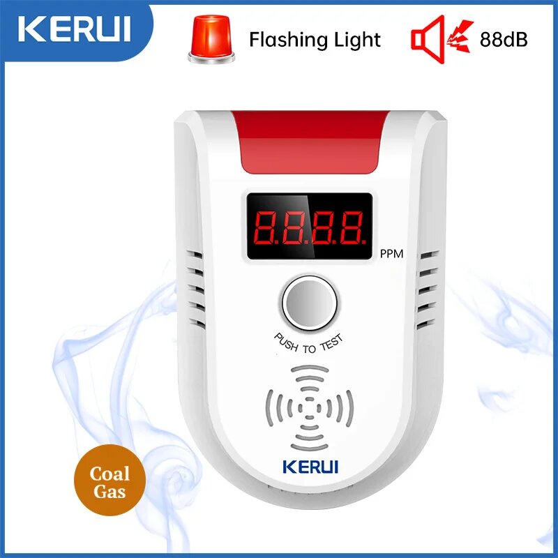 Детектор газа KERUI GD13 LPG беспроводной цифровой с LED-дисплеем, детектор утечки природного горючего газа для домашней системы сигнализации - европейская вилка