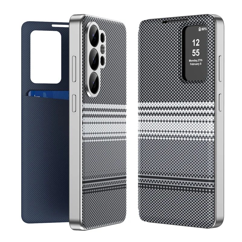 Чехол-флип Samsung Galaxy S25 карбон с окном