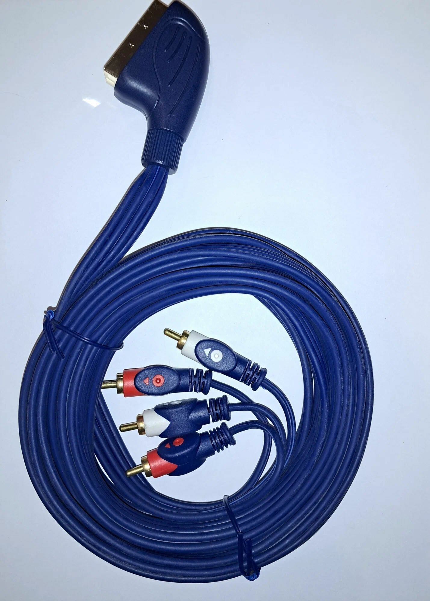 Аудио видео кабель шнур SCART - 4 RCA 5 метров синий (Скарт - 4 тюльпана)