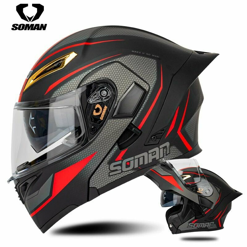 Модульный шлем SOMAN955-S с двойным визором — мотоциклетный трансформер с затемнённым и внешним визором для поездок