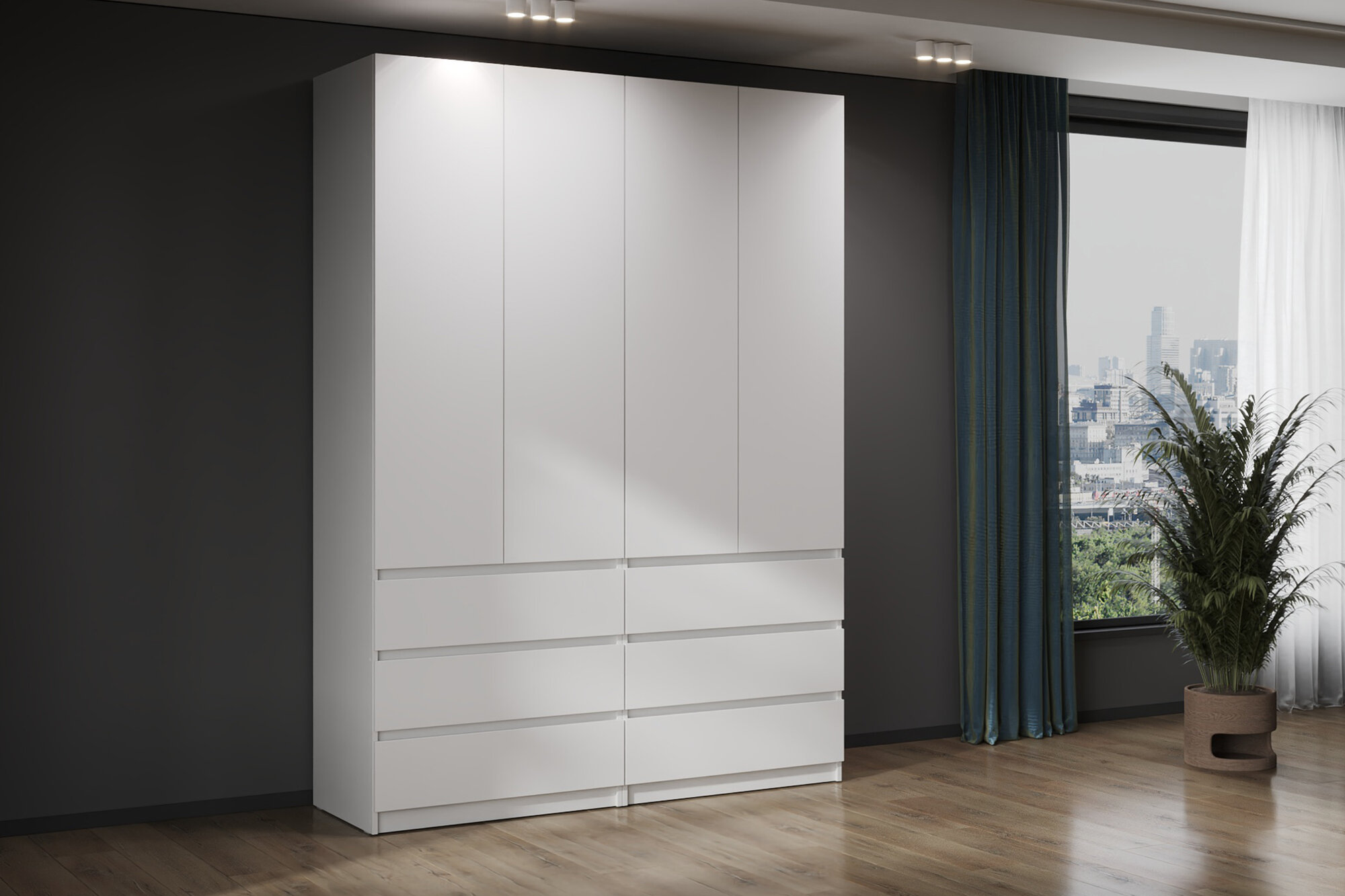 Модульный шкаф для одежды Нонтон Грандис, 160x50x220 см, 2 шт, 6 ящиков, белый