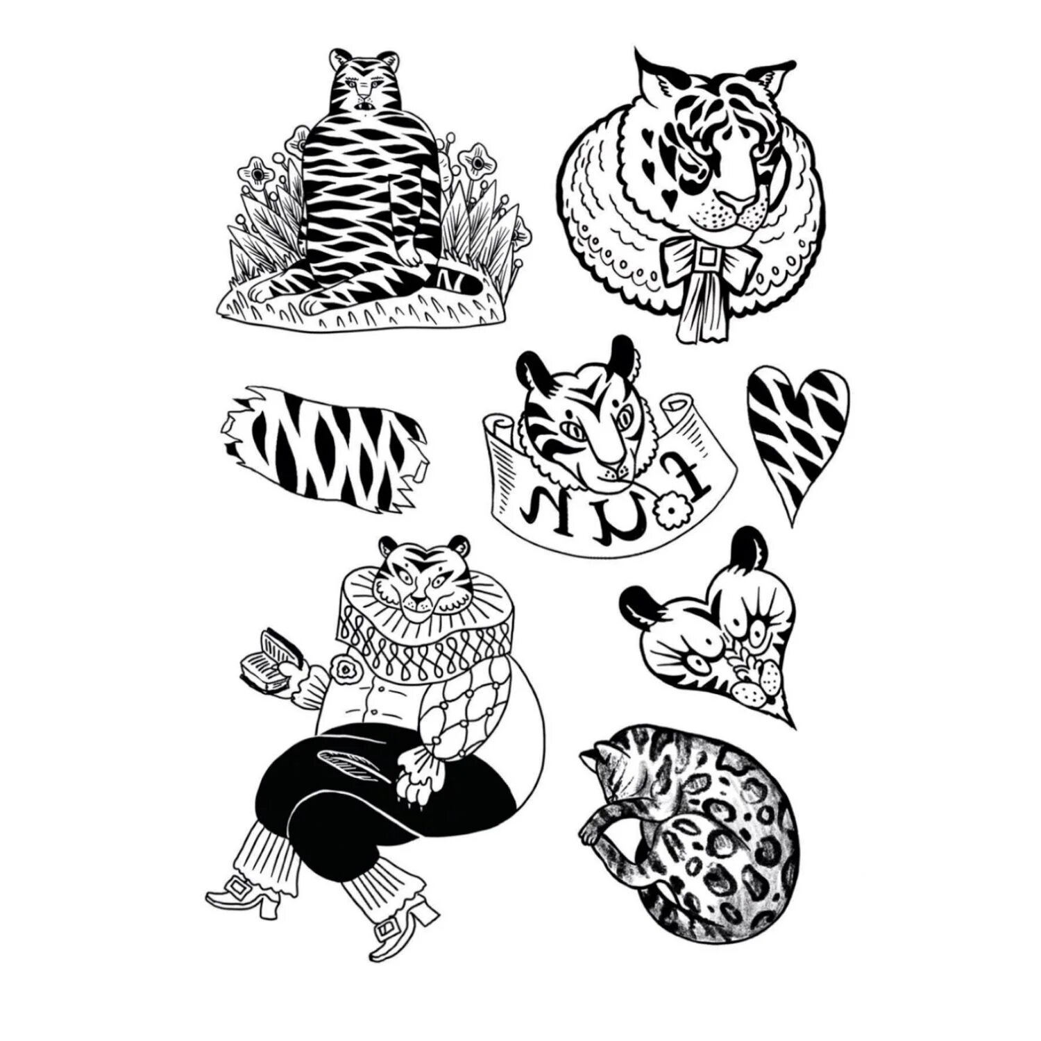 Временные тату Валя Карнавалова «Тигры чёрно-белые», 8 шт