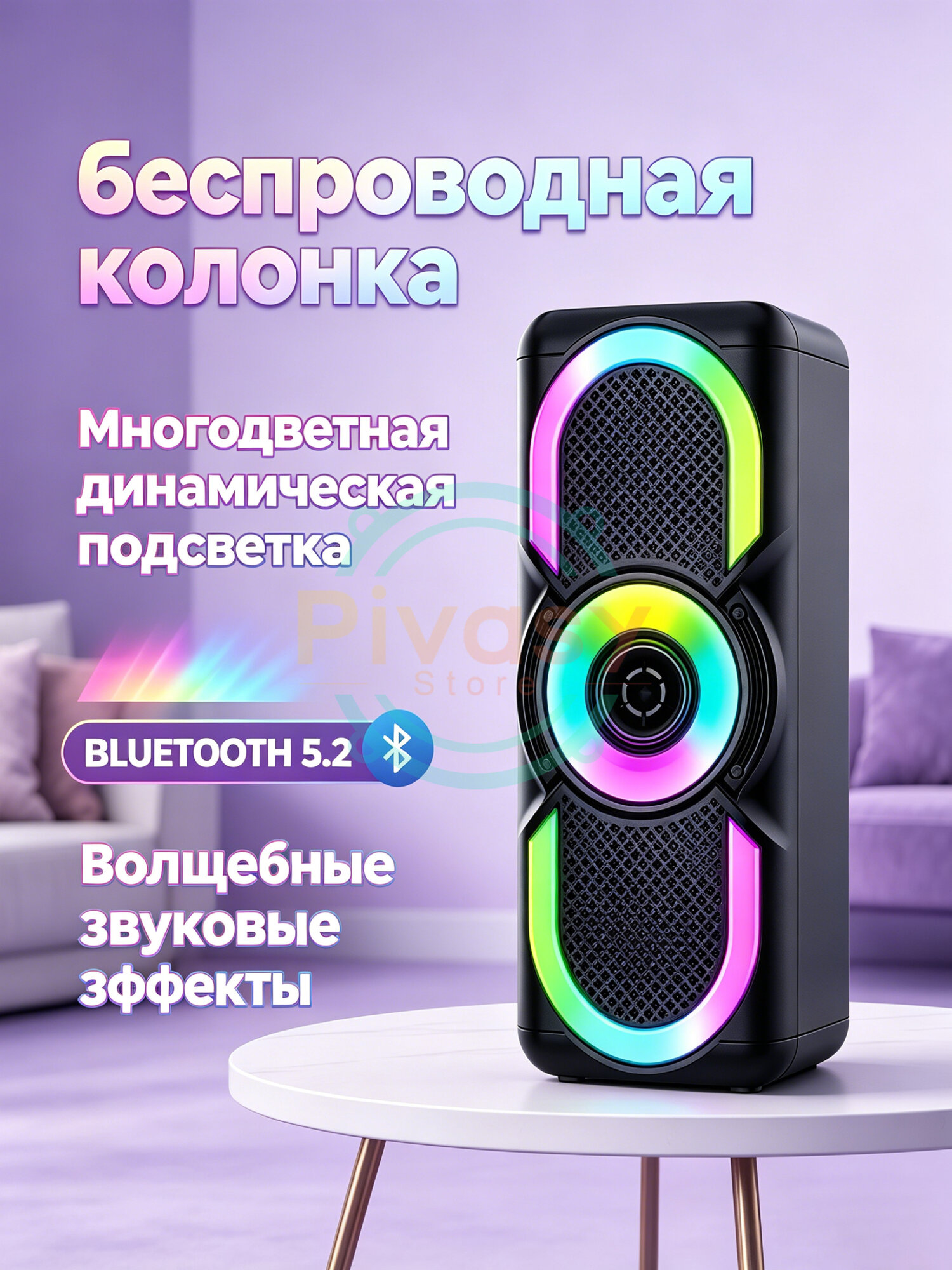 Акустическая система Bluetooth 5.2 для KTV: Два 4-дюймовых низкочастотных динамика, выход 5 Вт x 2, светодиоды, USB / TF