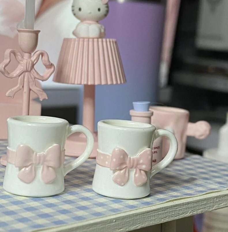 Миниатюрный набор посуды Pastel с розовой лентой