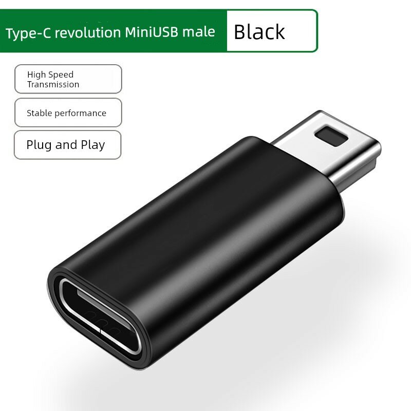 Адаптер Mini USB к Type-C женского разъема с компактным дизайном для зарядки и передачи данных, черный цвет, 1 шт.