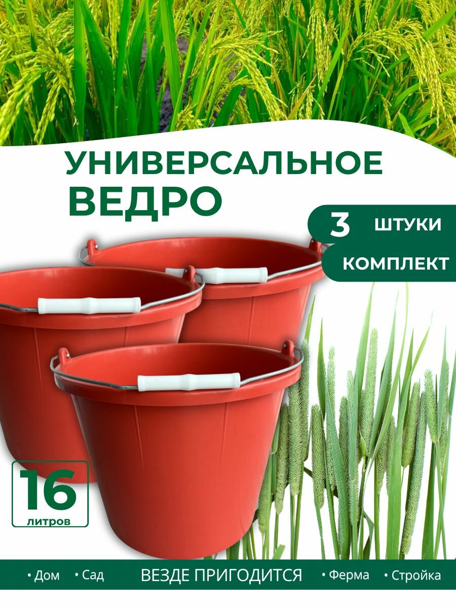 Ведро. Комплект из 3 шт. 16 л. Красное